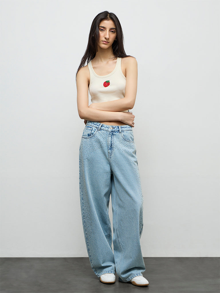 Buy Nuon Light Blue Embellished High-Rise Jeans from Westside