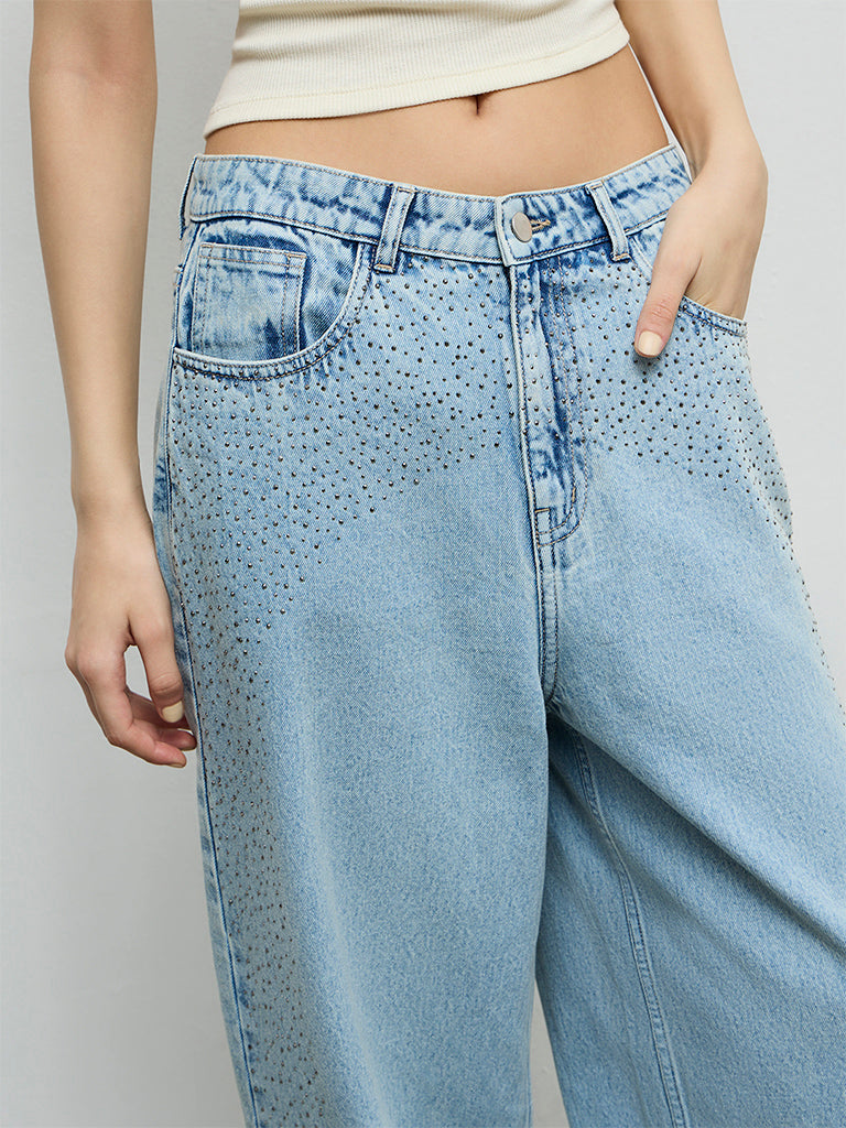 Buy Nuon Light Blue Embellished High-Rise Jeans from Westside