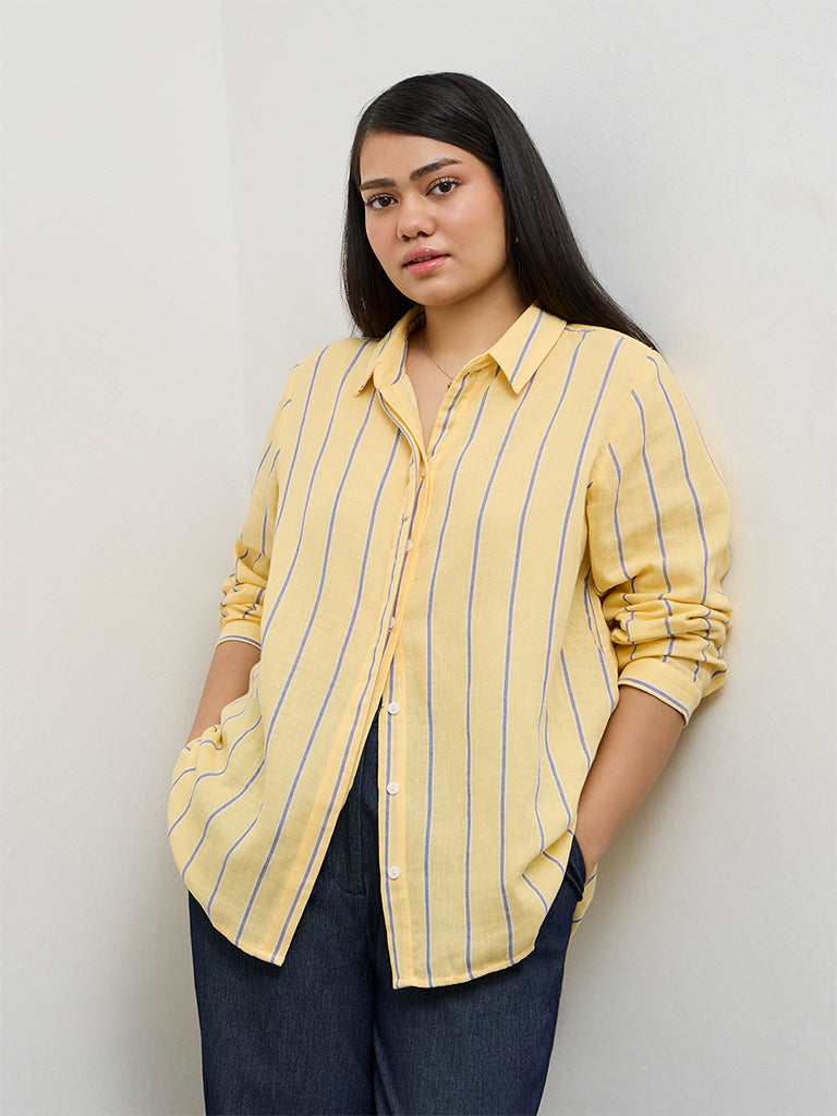 Buy Gia Yellow Striped Cotton Shirt from Westside