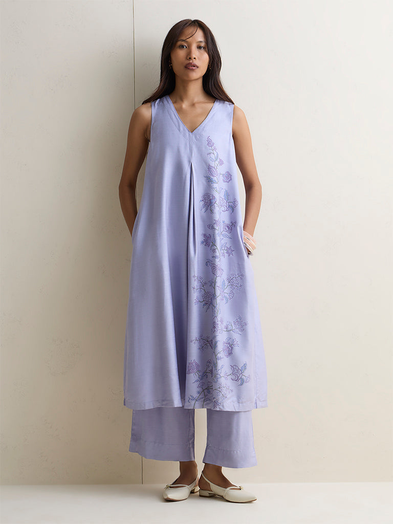 Buy Zuba Lilac Floral Design A-Line Kurta from Westside