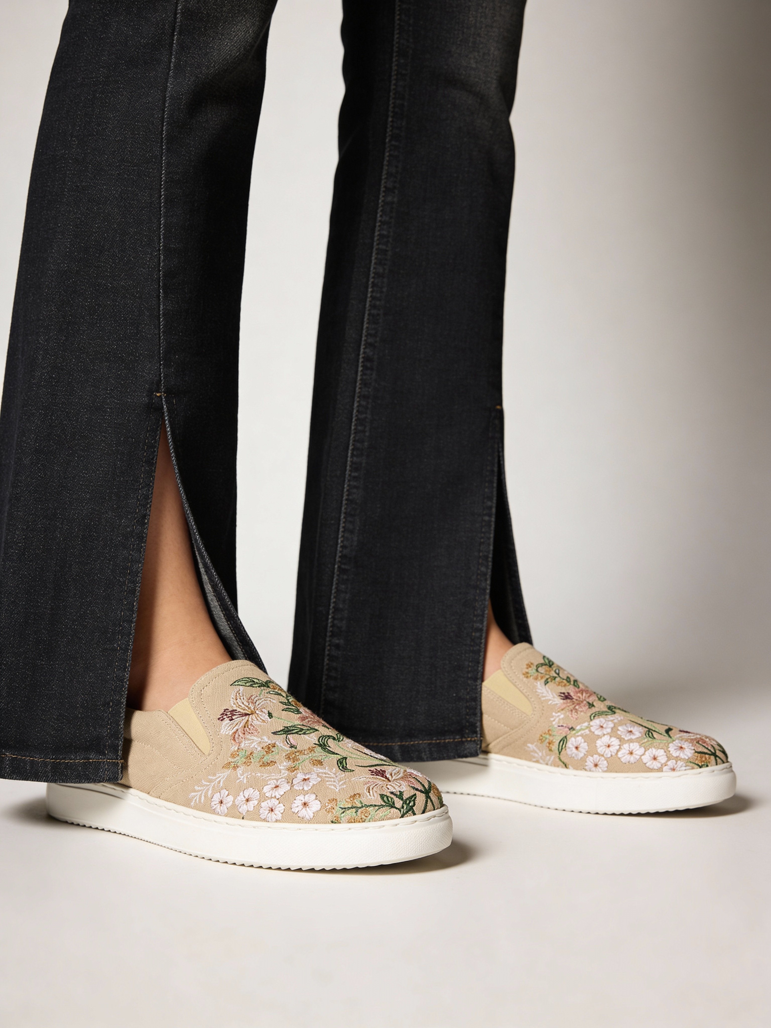 Buy LUNA BLU Beige Floral Embroidered Loafers from Westside
