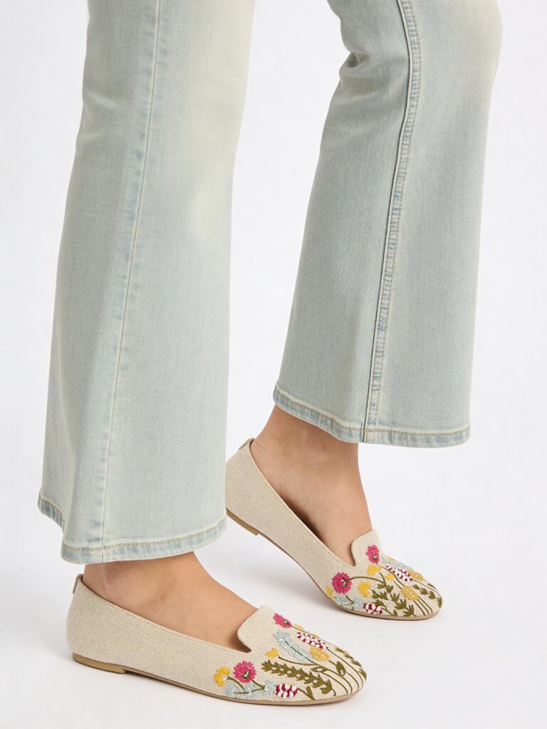 Buy LUNA BLU Beige Floral Embroidered Loafers from Westside