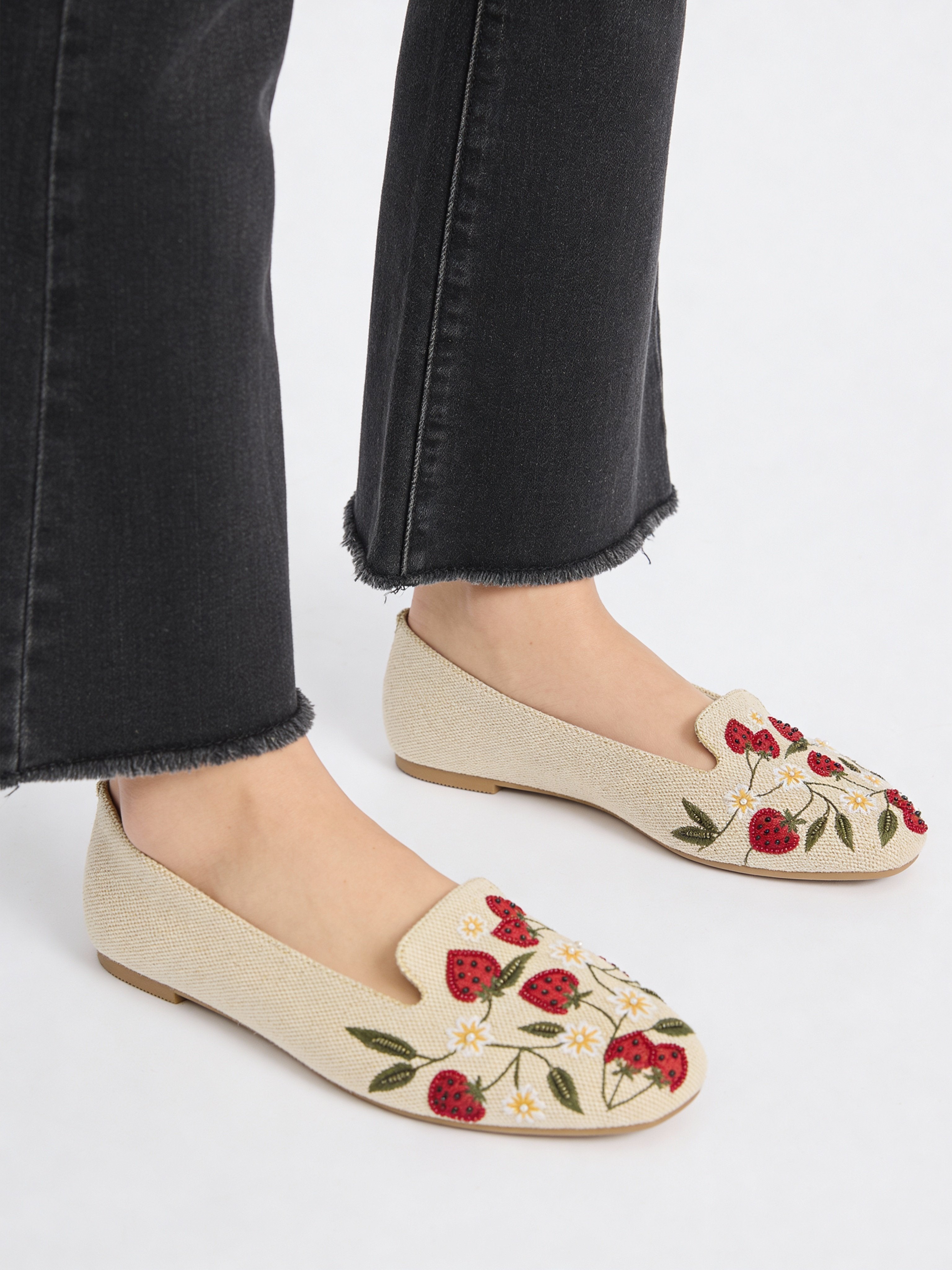 Buy LUNA BLU Beige Strawberry Embroidered Loafers from Westside