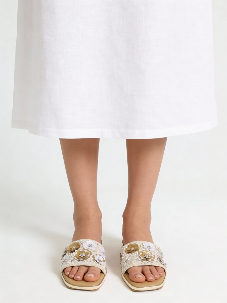Buy LUNA BLU Beige Floral Embellished Slides from Westside