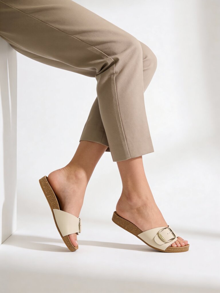 Buy LUNA BLU Ivory Buckle-Strap Comfort Slides from Westside