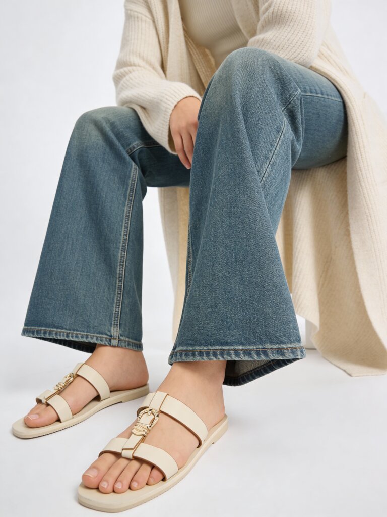 Buy LUNA BLU Ivory Metallic Detailed Slides from Westside