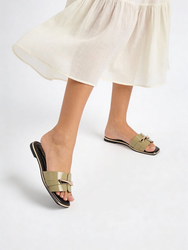 Buy LUNA BLU Olive Metal-Detail Slides from Westside