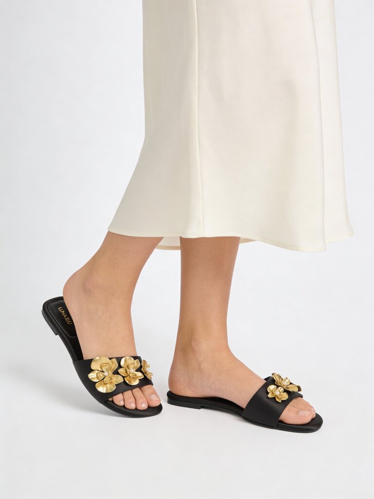 Buy LUNA BLU Black Floral Detailed Slides from Westside