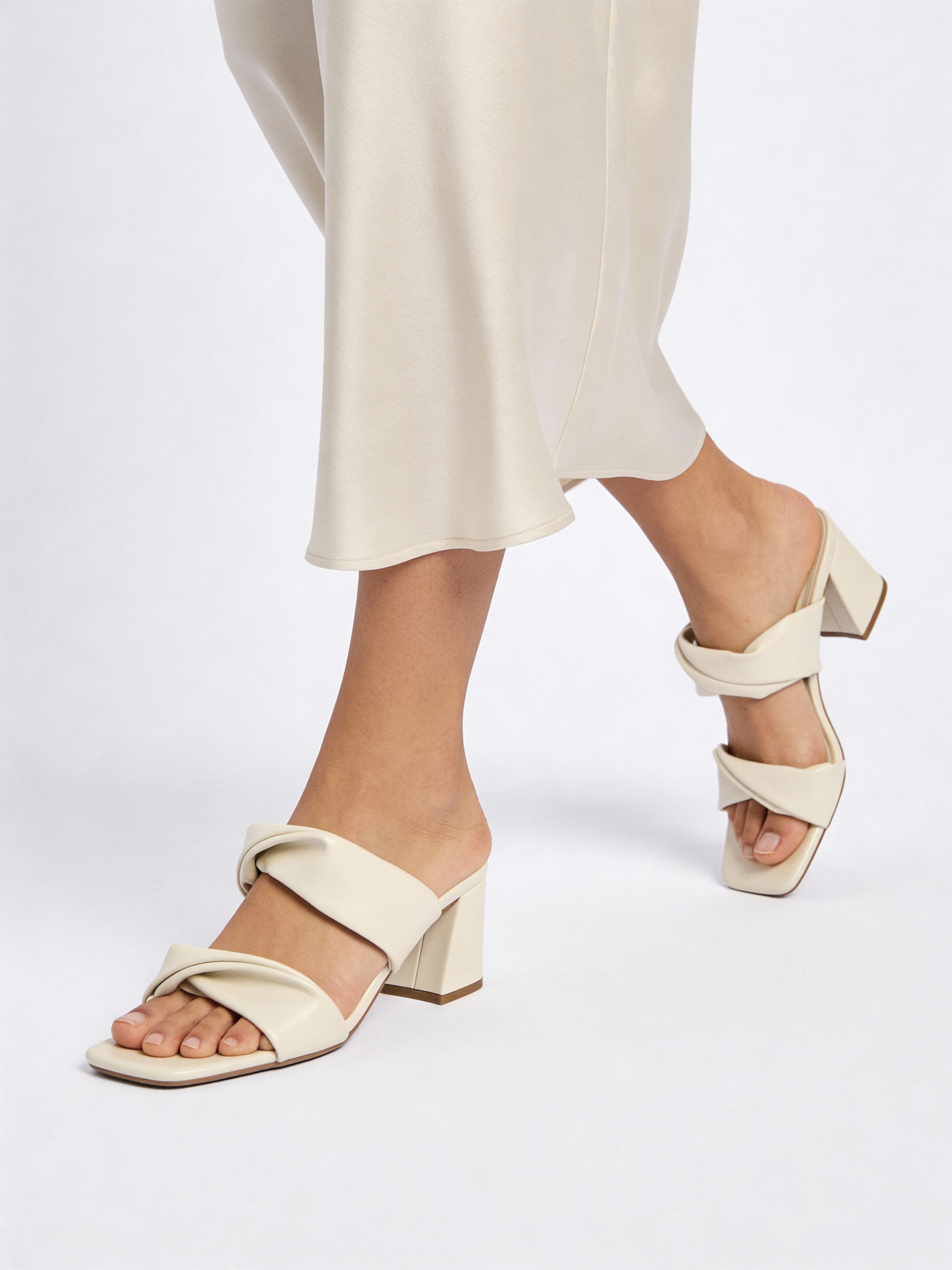 Buy LUNA BLU Ivory Ruched Block-Heel Sandals from Westside