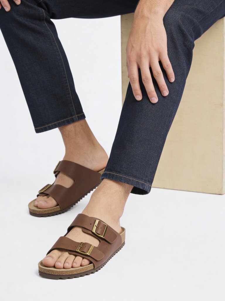 Buy SOLEPLAY Brown Dual-Strap Slip-On Suede Leather Sandals from Westside