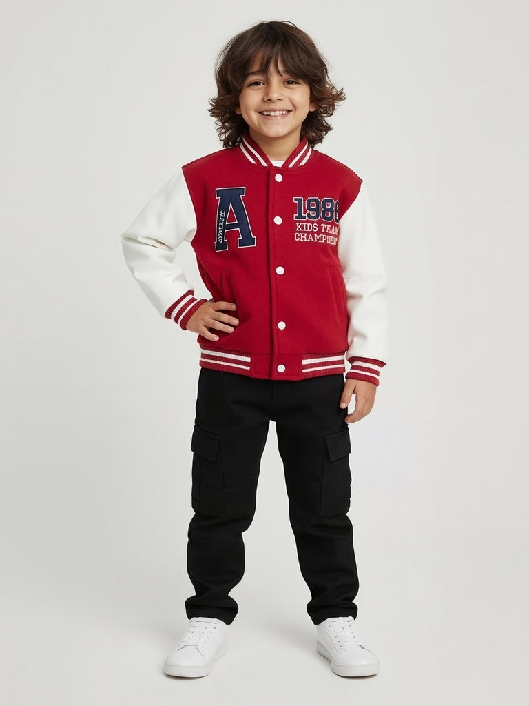Buy HOP Kids Boys Red Text-Detail Jacket with a Hood from Westside