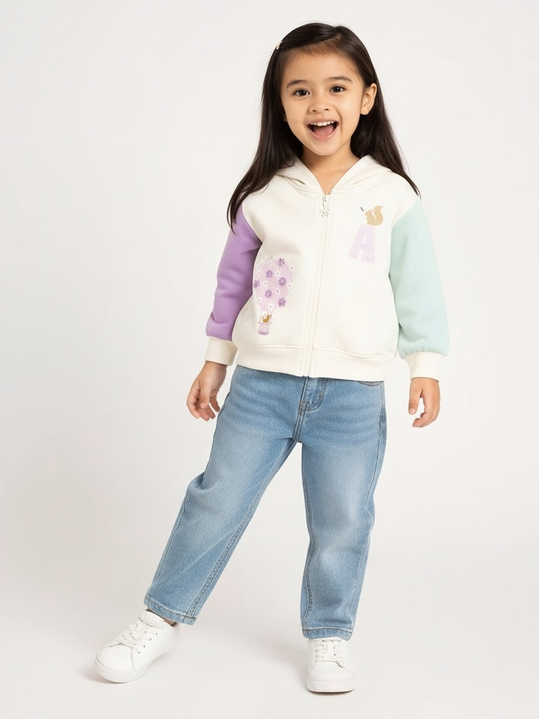 Buy HOP Kids Girls Off-White Colour-Blocked Hoodie from Westside