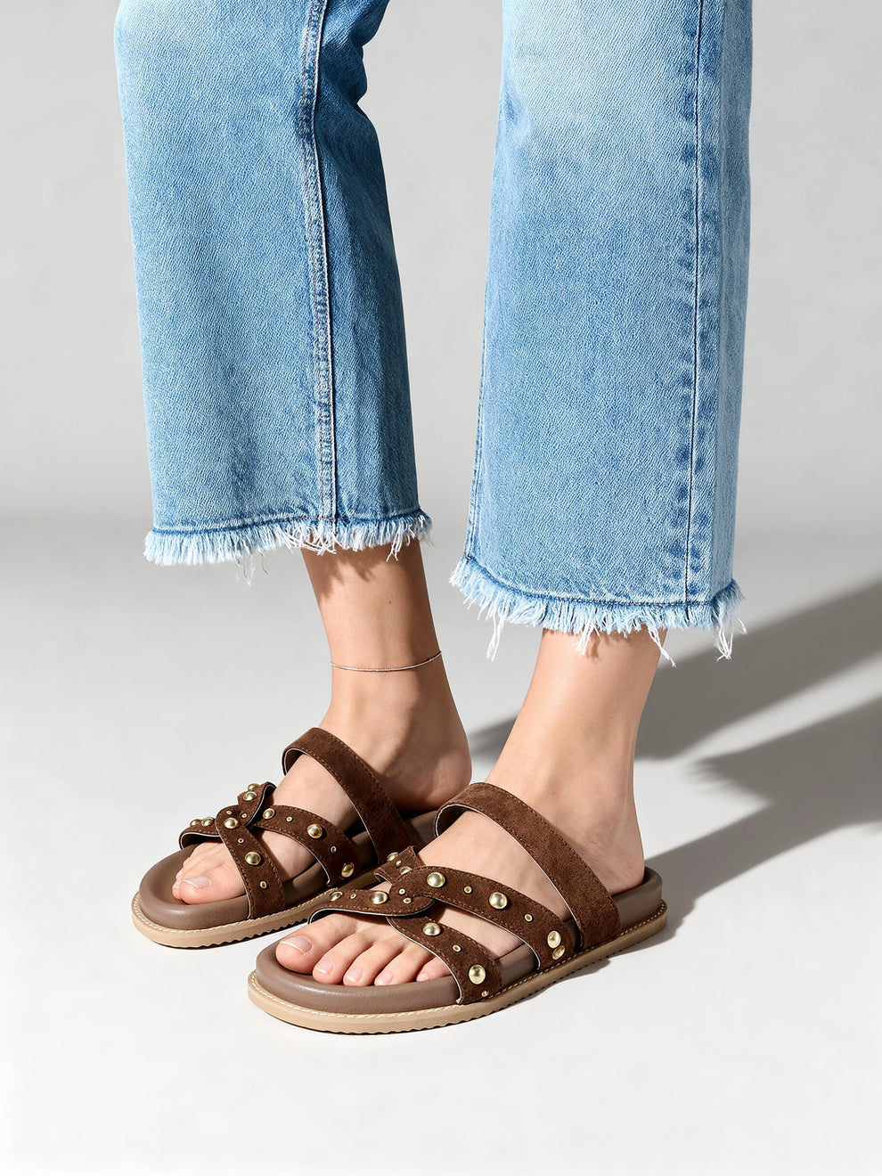 Buy LUNA BLU Taupe Stud-Detailed Multi-Strap Sandals from Westside