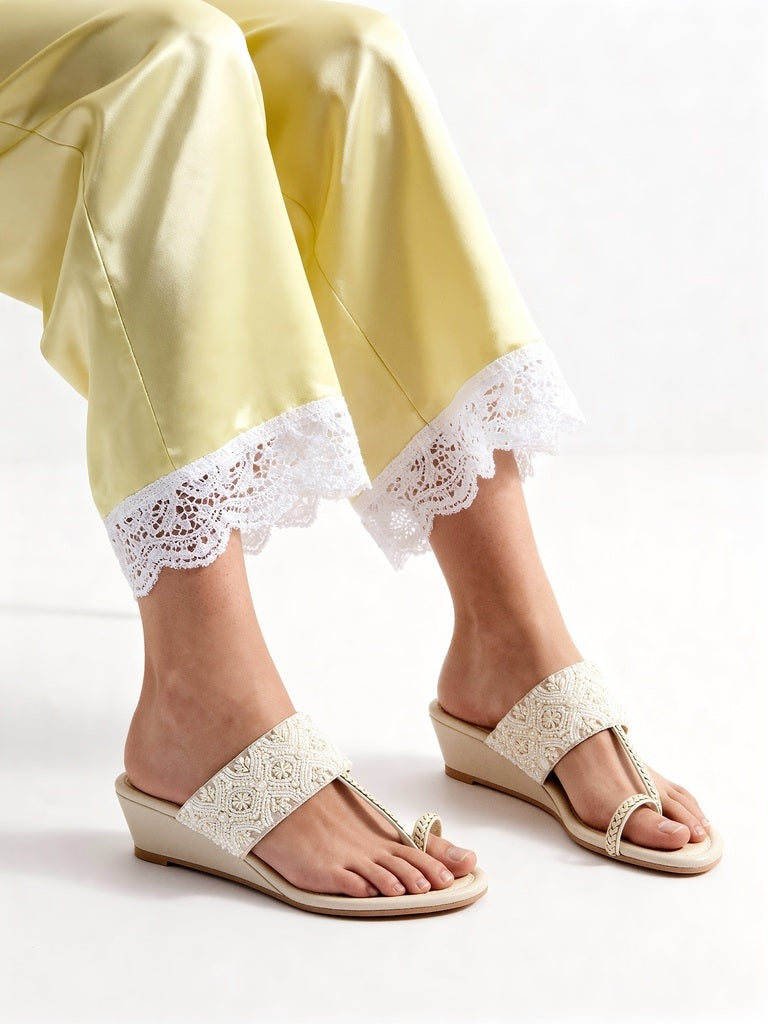 Buy LUNA BLU Ivory Pearlescent Kolhapuri Wedge Sandals from Westside