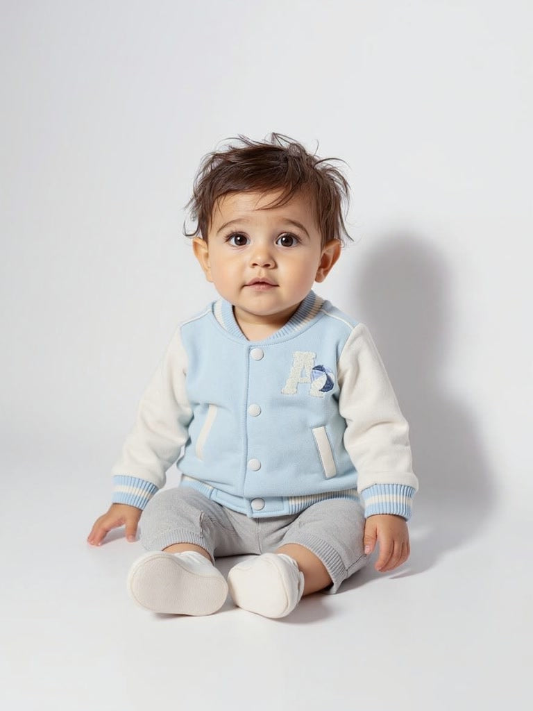 Buy HOP Baby Boys Light Blue Text Design Cotton-Blend Varsity Jacket ...