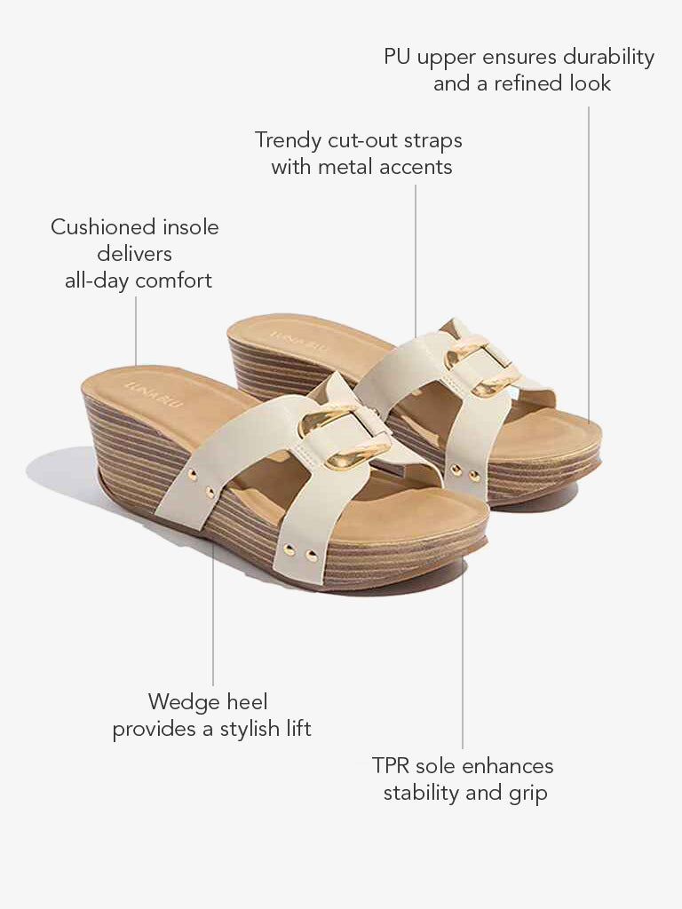 Buy LUNA BLU Ivory Metal-Detailed Wedge Heel Sandals from Westside