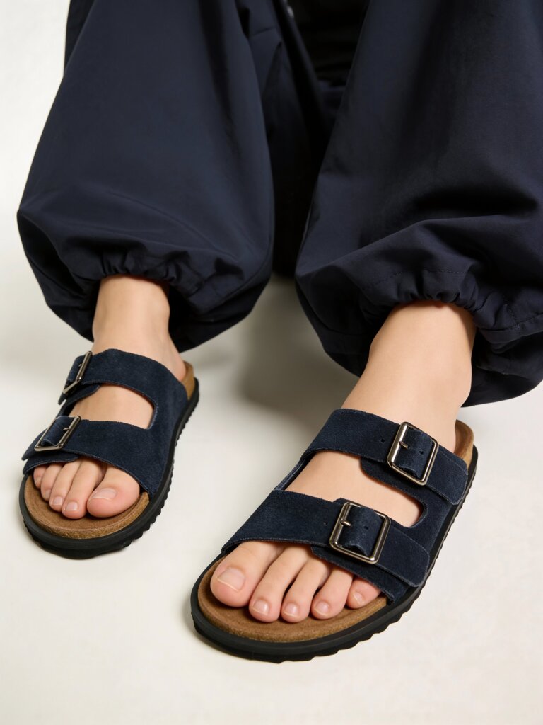 Buy SOLEPLAY Navy Slip-On Suede Leather Sandals from Westside