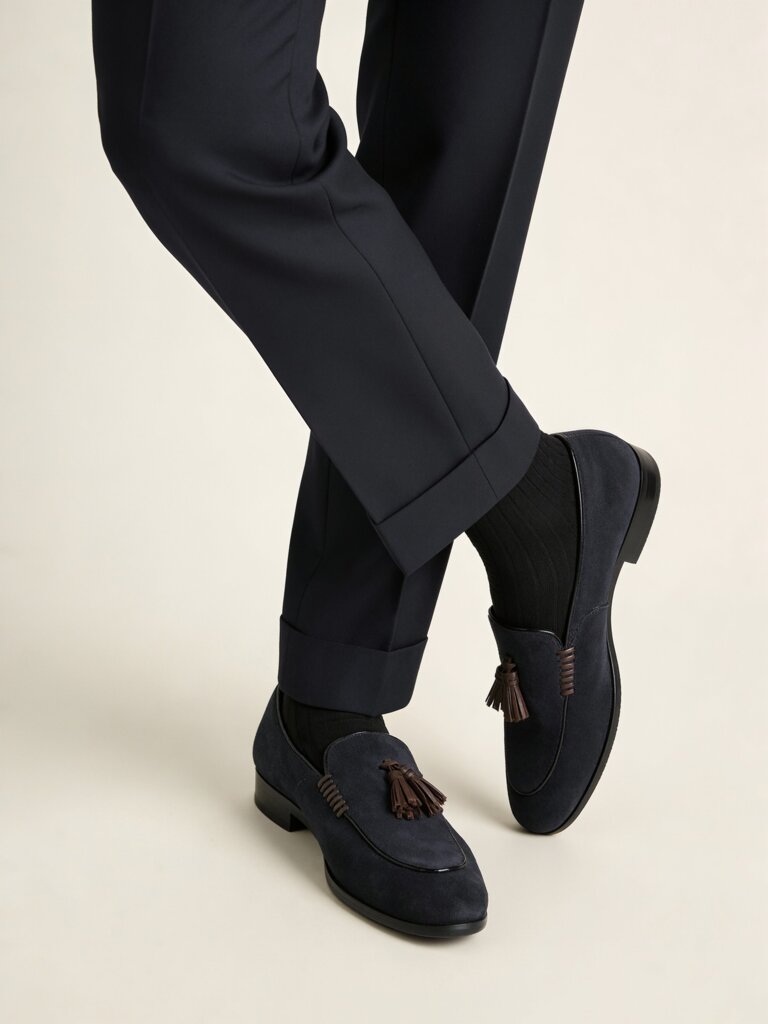 Buy SOLEPLAY Navy Tassel Detailed Suede Leather Loafers from Westside