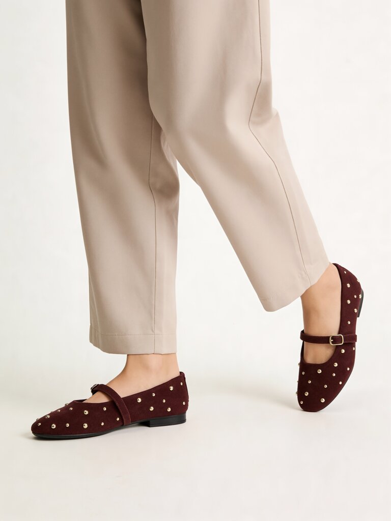 Buy LUNA BLU Burgundy Stud-Detailed Leather Mary Jane Shoes from Westside
